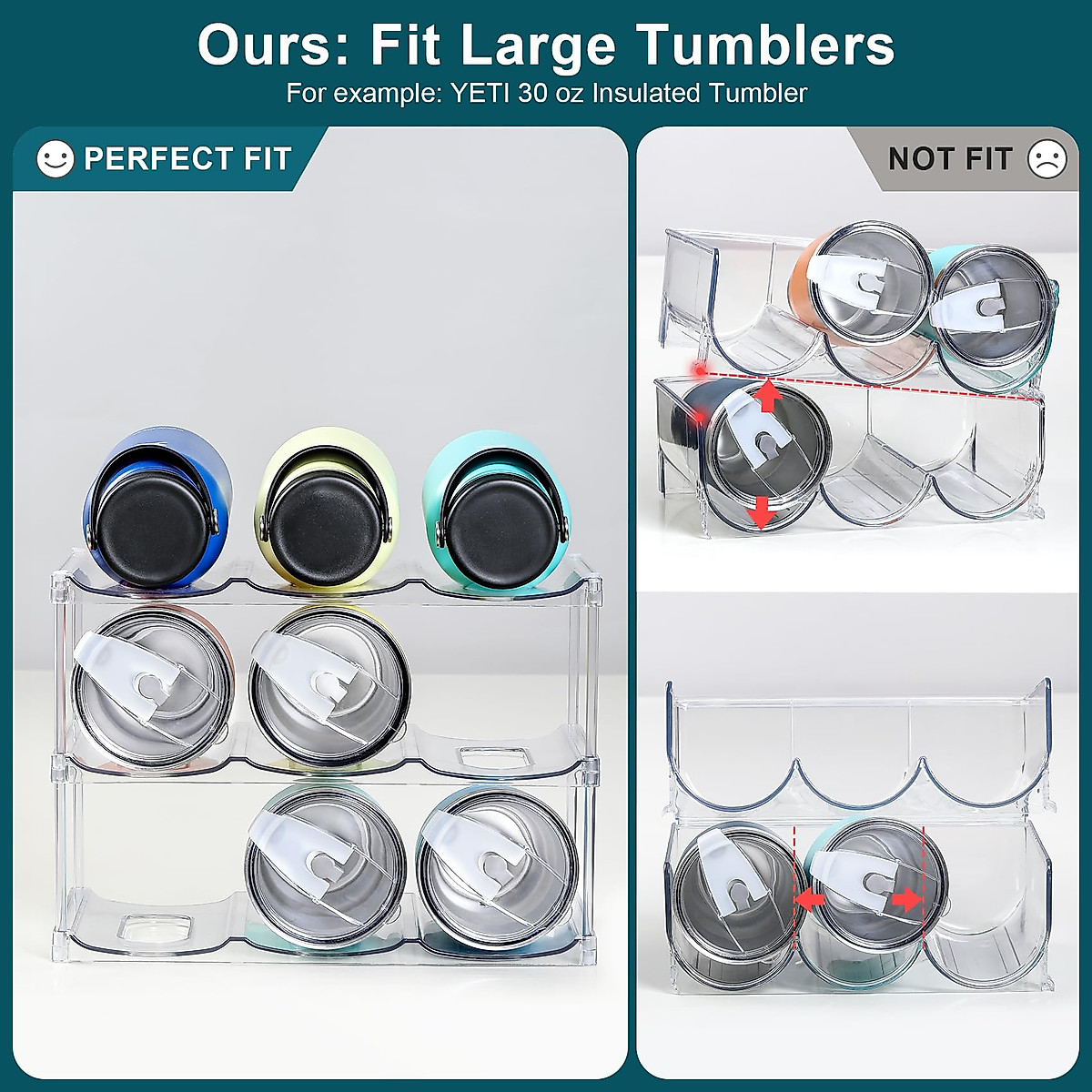 3 Tier Stackable Water Bottle Organizer for Cabinet - Premium Clear Holder for Tumbler, Travel Bottle, Wine Rack Display - Home Kitchen Pantry Refrigerator Organization and Storage - Hold 9 Bottles