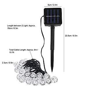 Outdoor String Lights, Waterproof Christmas Decoration Light, 19.7 Feet 30 LED Solar Powered Patio Lights Super Bright with Support Pillar Fairy Lights for Xmas Tree Garden Home (Warm Yellow)