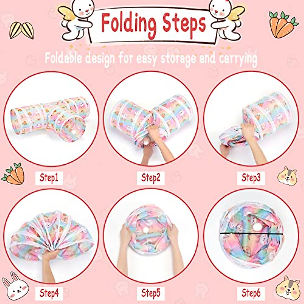 Bunny Tunnel 3 Way Rabbit Tunnel Collapsible Bunny Hideout Small Animal Activity Tunnel Toys for Rabbits Bunny Guinea Pigs Chinchilla Kitty