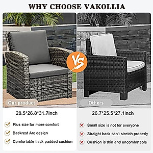 Vakollia 4 Piece Outdoor Patio Furniture Sets, Wicker Rattan Conversation Sofa Set with Table & Chair for Backyard Balcony Garden Poolside Porch (Grey-Dark Grey)