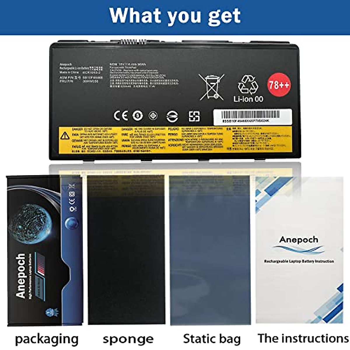 Anepoch 00HW030 SB10F46468 78+ 78++ Laptop Battery Replacement for Lenovo ThinkPad P70 P71 Series Notebook SB10F46468 01AV451 4X50K14092 15V 96Wh 6400mAh