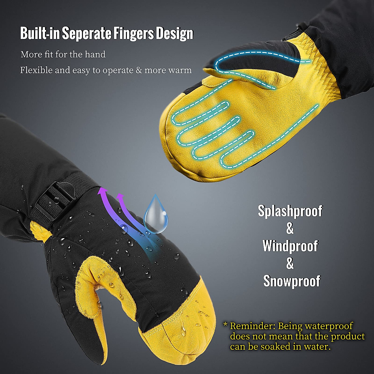 OZERO Winter Ski Gloves Cold Weather Glove Snow Mittens with Thermal Insulation Work Gloves