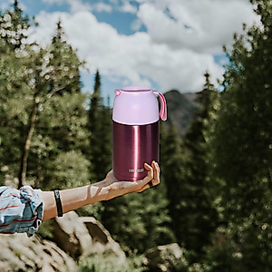 LUNCHALOT Insulated Food Jar for Hot Food in a Bag - 15 & 21 Oz Soup Lunch Box Container for Adults Vacuum Stainless Steel Jar & Foldable Spoons - Pink Wide Mouth Flask for Work Travel