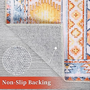 WESTLOOM 9x12 Large Living Room Rug Washable Rug Boho Distressed Area Rug Bohemian Tribal Area Rug Indoor Non-Slip Floor Carpet for Bedroom Home Office, Orange