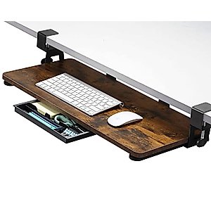 ETHU Keyboard Tray Under Desk, 26.77" X 11.81" Large Size Keyboard Tray with C Clamp-on Mount Easy to Install, Computer Keyboard Stand, Ergonomic Keyboard Tray for Home and Office