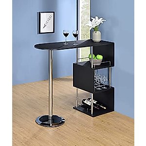 Kings Brand Furniture Minorca Modern Wine Bar Table w/Shelves (Black), Bkack