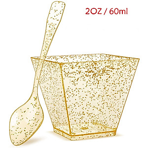 150 Pcs 2 Oz 60ml Small Square Dessert Cups with Spoons 150 Set Plastic Ice Cream Dessert Bowls Disposable Dessert Cake Cups Salad Sundae Dessert Cups Snack Appetizer Cups Serving Bowl Party Favor