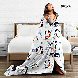 Animal Penguin Blanket Ultra Soft Cute Penguins Flannel Fleece Throw Blankets Lightweight Microfiber Fun Art Kids Adult Bedding for Gifts Travel 50"X40"