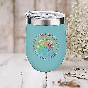 Mighun Love Is Love Rainbow Sunflowers Wine Tumbler with Lid, Gay Pride LGBT Equality Lesbian Vacuum Coffee Tumbler, Gay Pride Stemless Insulated Wine Glasses Cup for Champaign, Cocktail, Beer