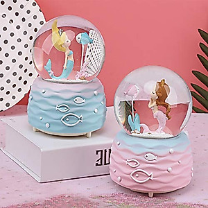 Snow Globes,Mermaid Snowglobes with Musical,LED Lights, Gifts for Girls,Birthday Christmas Festival Gift for 5-12 Year Old Girls (Pink)