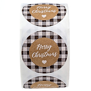 Black and White Buffalo Plaid Merry Christmas Stickers / 500 Christmas Tags / 1.5" Present Stickers/Holiday Envelope Seals