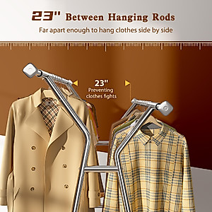 Raybee Clothes Rack Heavy Duty Rolling Clothing Rack with Wheels Load 600LBS Double Rod Clothing Racks for Hanging Clothes Commercial Portable & Adjustable Garment Rack with Metal Basket, Chrome