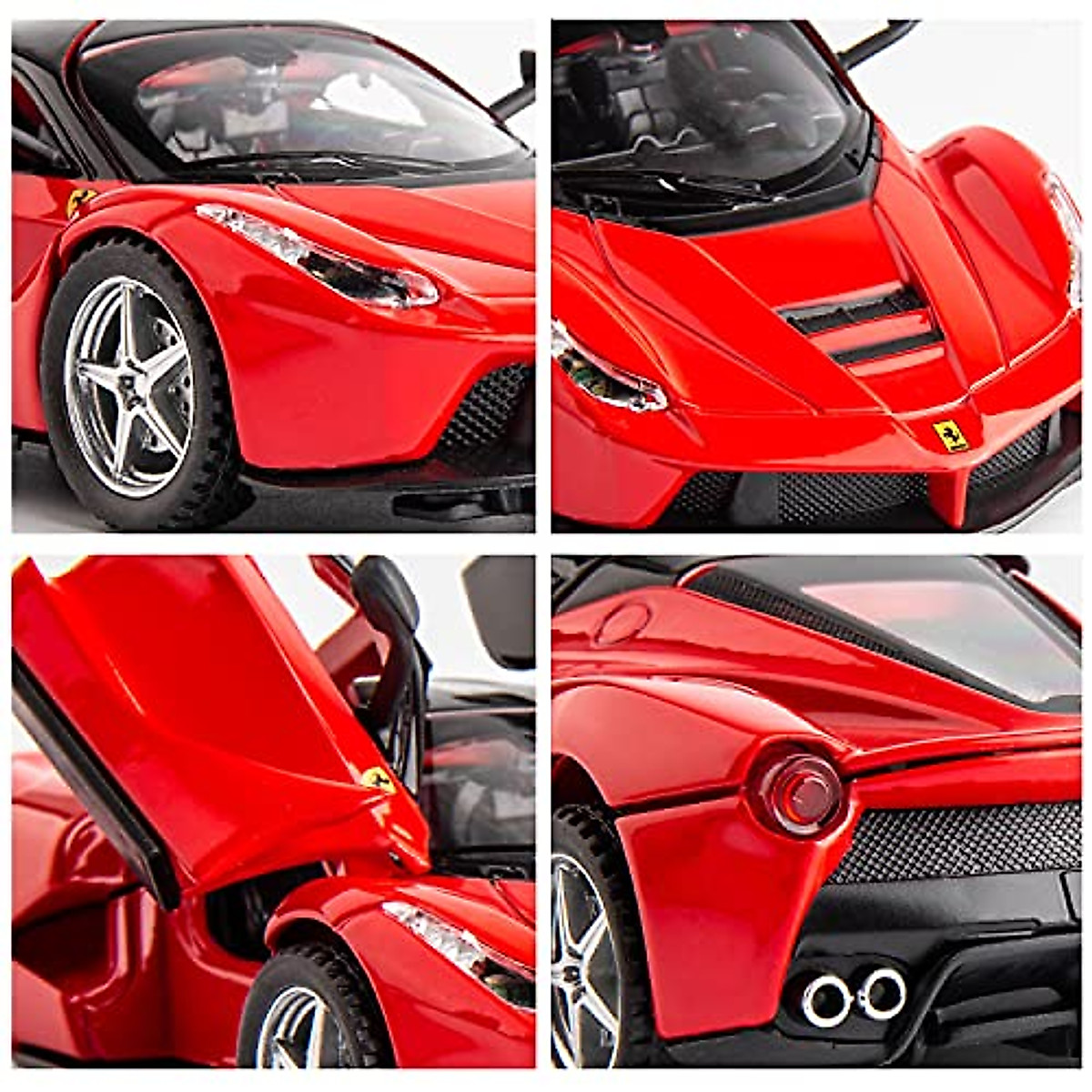 BDTCTK Compatible for 1:32 Ferrari Car Model Pull Back Car with Sound and Light for Kids Boy Girl, Metal Body Door Opened Red