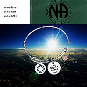 TIIMG One Day at a Time Sobriety Gift Addiction Recovery Gift AA Gift NA Gift 12 Step Gifts Alcoholics Anonymous AA NA Recovery Sobriety Bracelet (One day at a time NA)