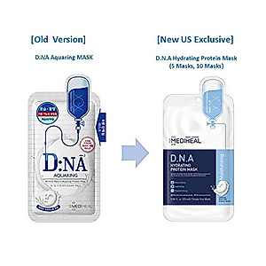 Mediheal Official [Korea's No 1 Sheet Mask] - 5 Pack D.N.A Hydrating Protein Mask/Jojoba Oil & Squalane & Ceramide Contained Skin Nourishing Facial Mask, Bamboo Cellulose Sheet with Creamy Essence