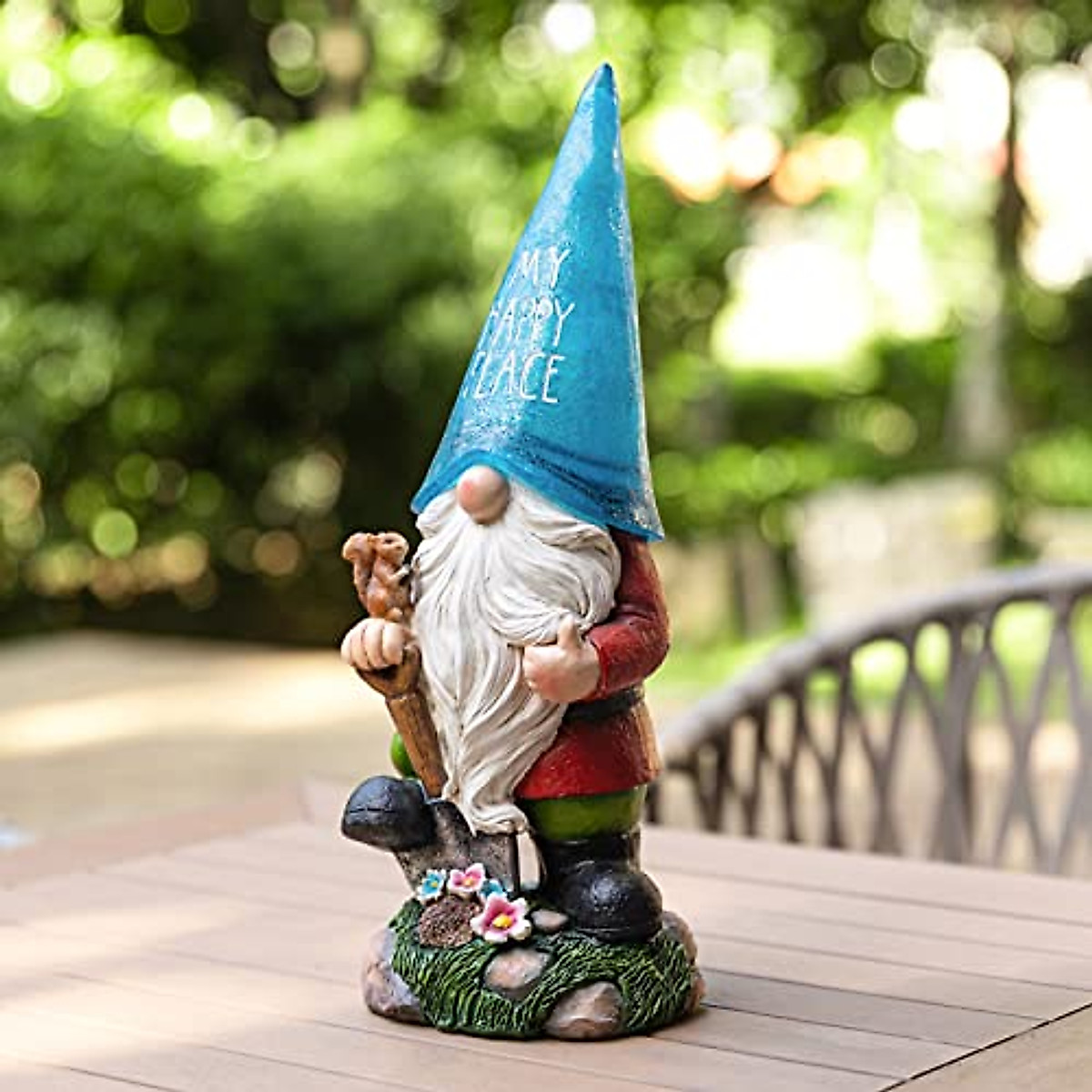 HONGYIDA Garden Gnomes Outdoor Decor with Blue Hat Glowing 14' Gnome Garden Sculptures & Statues Garden Accessories for Porch Patio Lawn Backyard Home