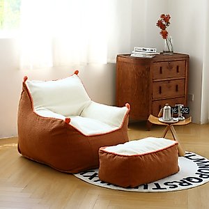 N&V Bean Bag Chair Giant High-Density Foam Filling Sofa with Foot Stool includes Removable and Machine Washable Cover for Teens, Adults to Gaming, Reading, and Watching TV (Brown)
