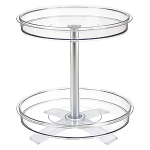 Polder 2-Tier Spinner Caddy, 365 degree turntable, clear lazy susan, under sink, cabinet or pantry storage