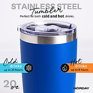 NORDAY | Tumbler Cup with Lid - 20oz - Blue | Vacuum Insulated Tumbler - Travel Tumbler - Stainless Steel Tumblers - Double Wall Coffee Tumbler - Keeps Temperature up to 24hr - Anti Spill Lids