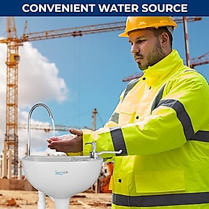 SereneLife Portable Camping Sink with 19L (5+ Gallon) Water Tank, Hands-Free Foot Pump, Soap Dispenser & Towel Holder, Compact Design with Carry Handle – Perfect for Camping, Worksites, Outdoors