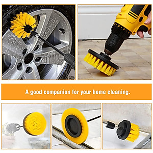 ETOUPA 8 Pcs Drill Brush Attachment Set, Power Cleaning Scrub Brush Kit with Extend Long Attachment, All Purpose Drill Scrub Brushes for Car, Grout, Floor, Tub, Bathroom and Kitchen (Yellow)