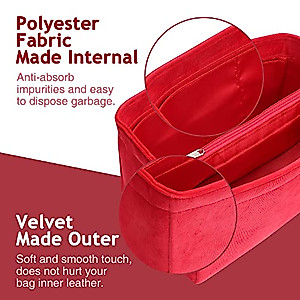MTRSUE Original Velvet Purse Organizer Shaper Insert for Handbag, Women Tote Bag Organizer With Metal Zipper for Neverfull Speedy and More (Red, Medium)