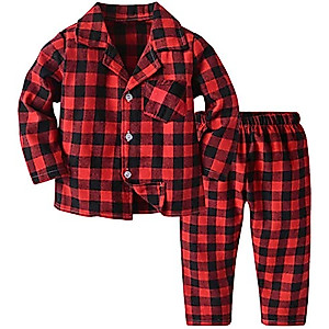 QZH.DUAO Infant Toddler Boy's 2 Piece Cute Plaid Sleepwear Loungewear Nightwear Pajamas Set, Black Red, 7-8 Years = Tag150A