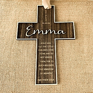 Personalized Engraved Wood Cross, Christian Wooden Cross for Baptism, Holy Communion, Confirmation or Newborn Gift Keepsake with Custom Name and Date with Message (Walnut)