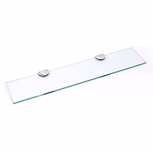 BSM Marketing 500mm x 100mm 6mm Thickness Toughened Glass Shelf for Bathroom Bedroom Office with Large Chrome Finish Shelf Supports