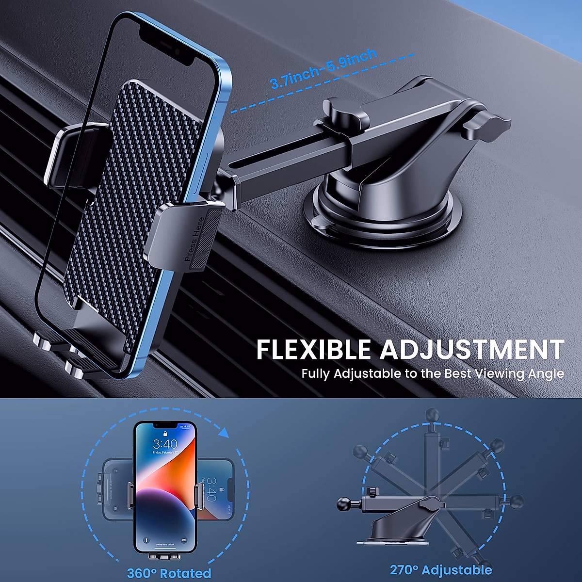 BIPOPIBO Car Phone Holder Mount Phone Mount for Car Dashboard Windshield Air Vent Universal Cell Phone Automobile Cradles Hands-Free Phone Stand for Car Fit iPhone Android