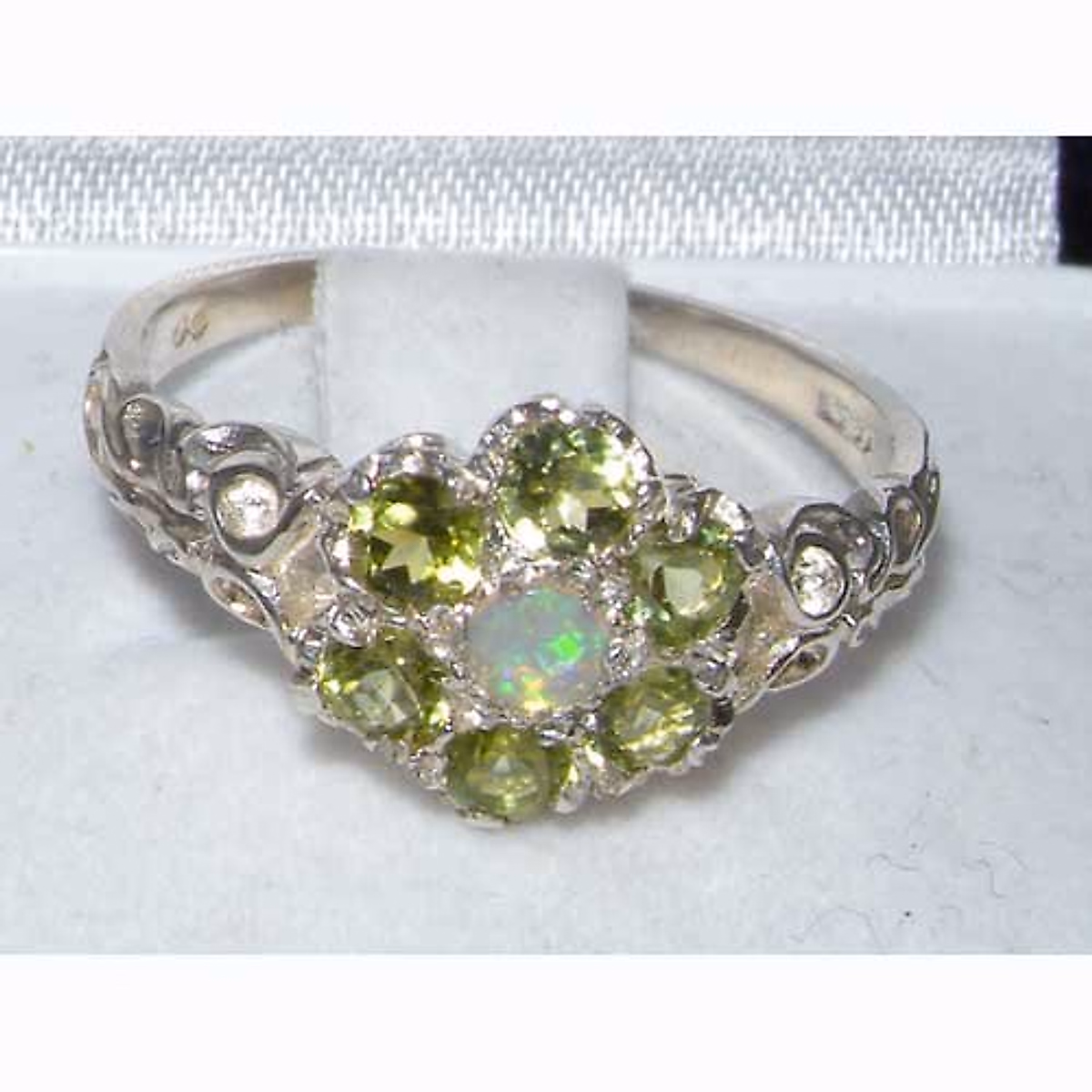 LetsBuyGold 925 Sterling Silver Real Genuine Opal and Peridot Womens Band Ring - Size 10