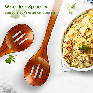 LorisArm 2PC Slotted Cooking Spoon Set, 12" Solid Wood Serving Spoons for Mixing Stirring, Nonstick Kitchen Utensils.