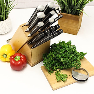 BergHOFF 20 Piece Forged Smart Knife Block/Swivel base, Cut Board & Herb Cutter, Tan