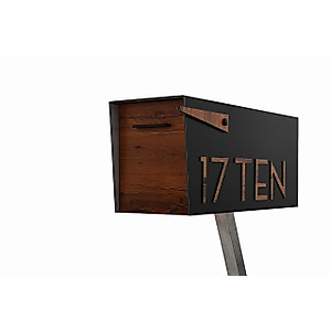 Contemporary Post Mount Mailbox/Aluminum Black Body and Aluminum Red Oak Door and Numbers, Custom Mailbox, Letterbox, Mailnest Type 4