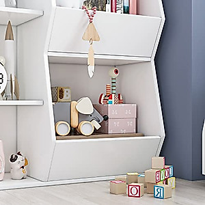 HORSTORS Toy Storage Organizers, Kids Bookcase and Bookshelf, Open Muti-Bins Toy Storage Display Cabinet for Girls & Boys Bedroom, Playroom, Nursery, Classroom, White