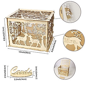 Amosfun Wooden Vinatge Wedding Card Box DIY Rustic Hollow Wedding Box with Lock Key and Rubber Card Box for Party Wedding Decorations for Reception(1 Key 12 Rubber Rings, Large Size)