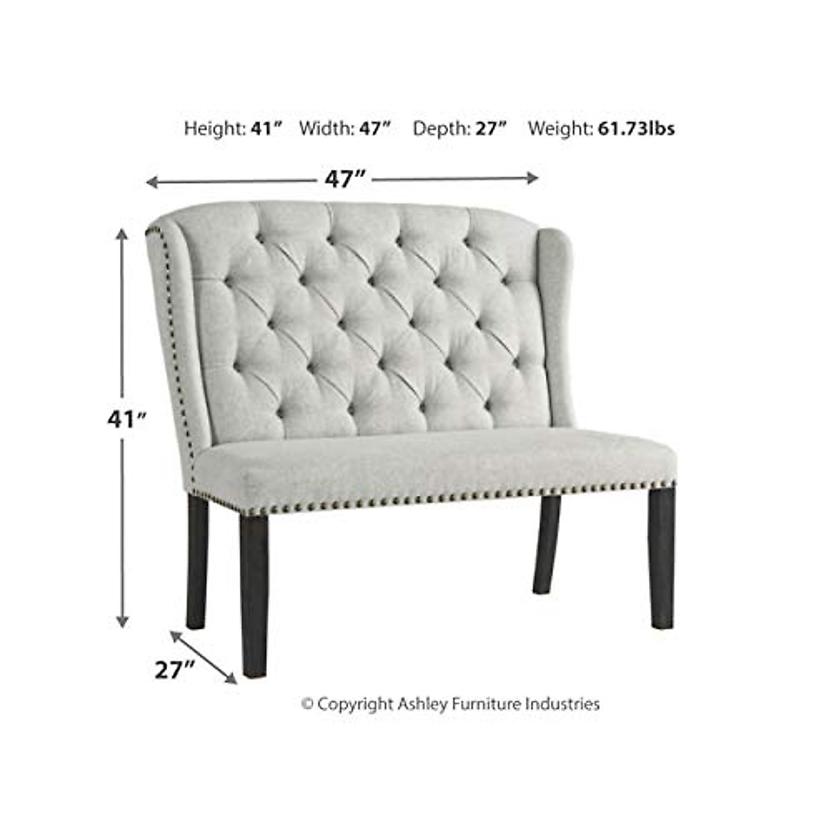 Signature Design by Ashley Jeanette Casual Tufted Back Dining Bench or Sette with Nailhead Trim, Gray