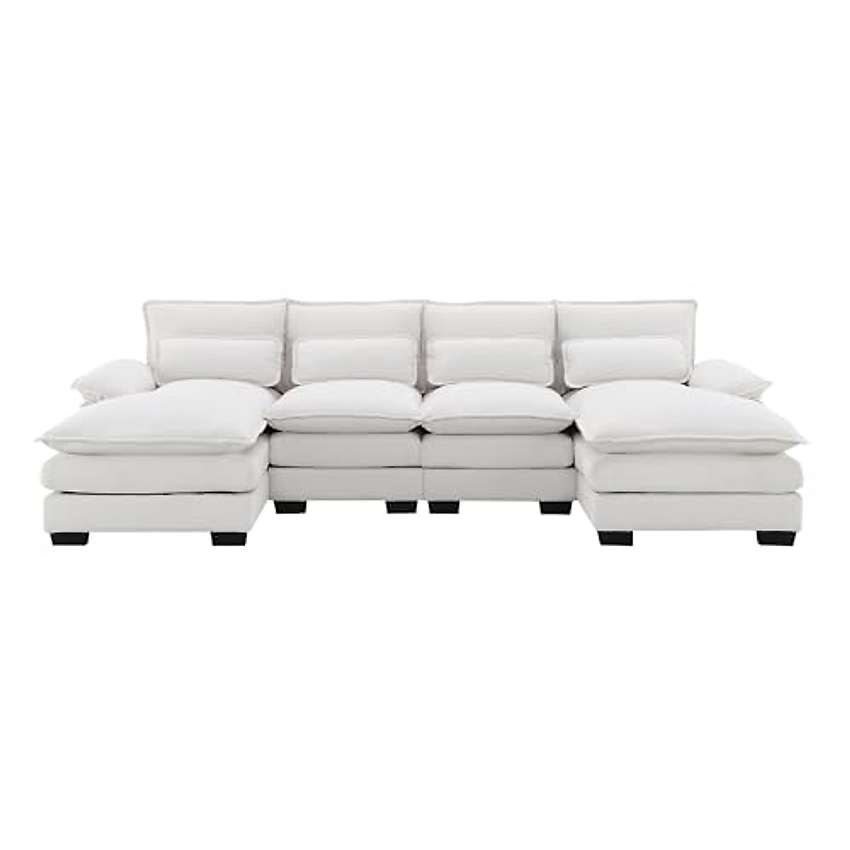 U Shaped Sectional Couches for Living Room, 110" Sectional Sofa with Waist Pillows, Symmetrical Sleeper Sofa Couch with Double Chaise Lounge, Modular Sofa for Living Room Furniture Sets, White