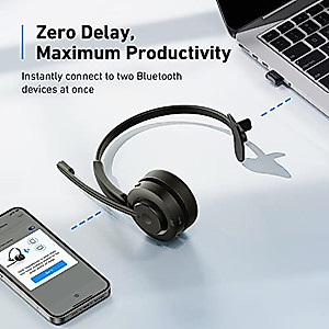 AnkerWork H300 Bluetooth Mono Headset with Leading Noise Cancelling Performance via CVC and 2 Mics, Bluetooth 5.1 with Dongle for PC and Phone, 60 Hours Talk Time, for Meetings/Classes/Call Centers