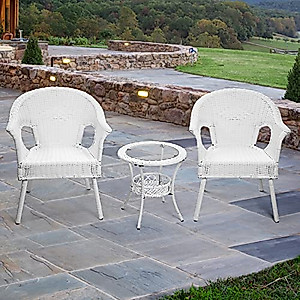 MeetLeisure Bistro Set 3 Pieces Outdoor Patio Furniture Set, Wicker Chairs Set of 2 with Outdoor Side Table, Outdoor Chairs for Patio Lawn Porch, White