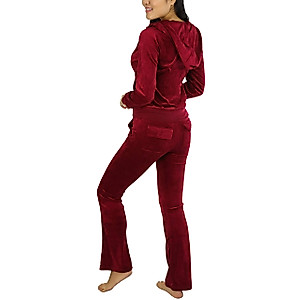 ToBeInStyle Women’s Cozy Lounge Velour Hooded Jacket and Matching Pants - Burgundy - M
