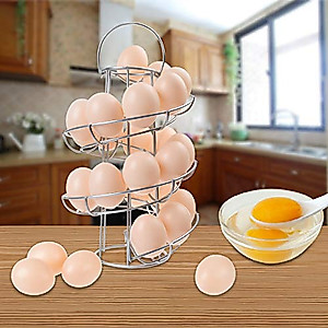 Egg Skelter Spiraling Dispenser Rack Large Capacity - Egg Storage Organizer Display Holder Basket for Countertop Kitchen,Silver