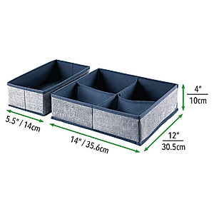 mDesign Soft Fabric Dresser Drawer and Closet Storage Organizer Set for Child/Kids Room, Nursery, Playroom - 2 Pack, 5 Compartments - Textured Print - Navy Blue