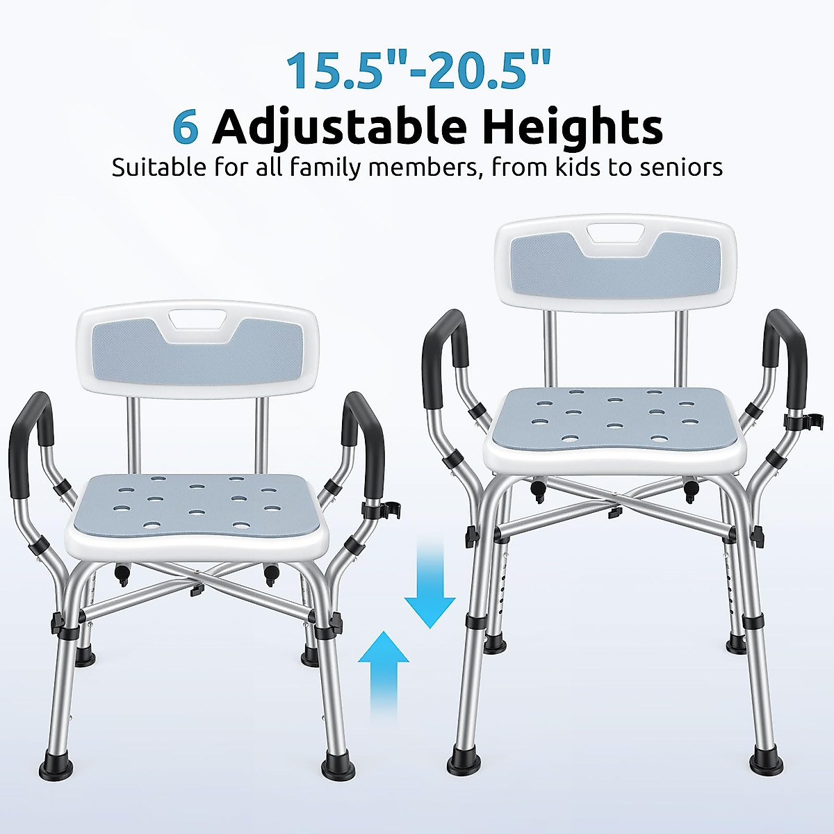 Shower Chair for Inside Shower, BRITULIF 550 lbs Heavy Duty Shower Chair for Elderly and Disabled, Shower Chair with Arms and Back, FSA/HSA Eligible, 6 Height Adjustable, Ideal for Seniors and Adults