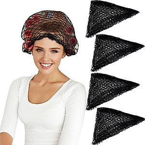 WILLBOND 4 Pieces Triangle Hair Net for Rollers, Women Hair Net Mesh Hair Net Triangular Hair Setting Net for Sleeping, 35 x 35 x 57 Inches (Black)