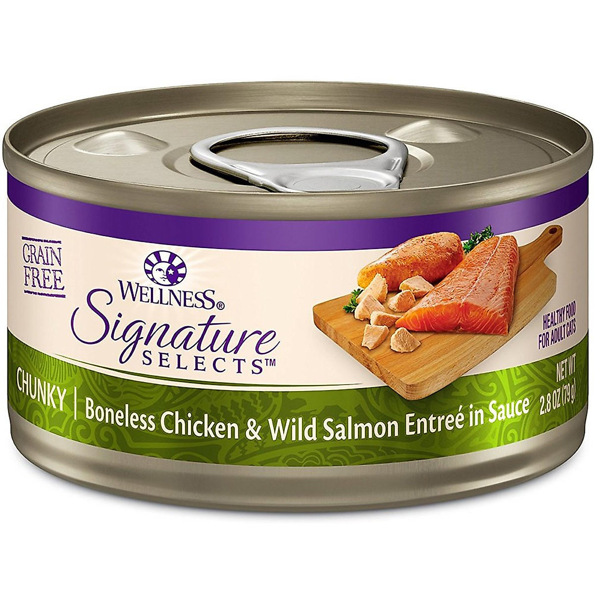 Wellness Canned Grain Free Wet Cat Food - Variety Bundle 4 Flavors Pack with Hotspot Pets Food Bowl (12 Cans) (Chicken & Beef, Chicken & Liver, Chicken & Salmon, Chicken & Turkey)(2.82oz)