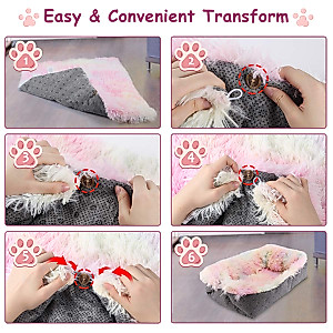 Chintu Rainbow Pet Bed Mat, Washable, Faux Fur, 24 x 20 Inches, for Small Medium Dogs and Cats, 2-in-1 Design