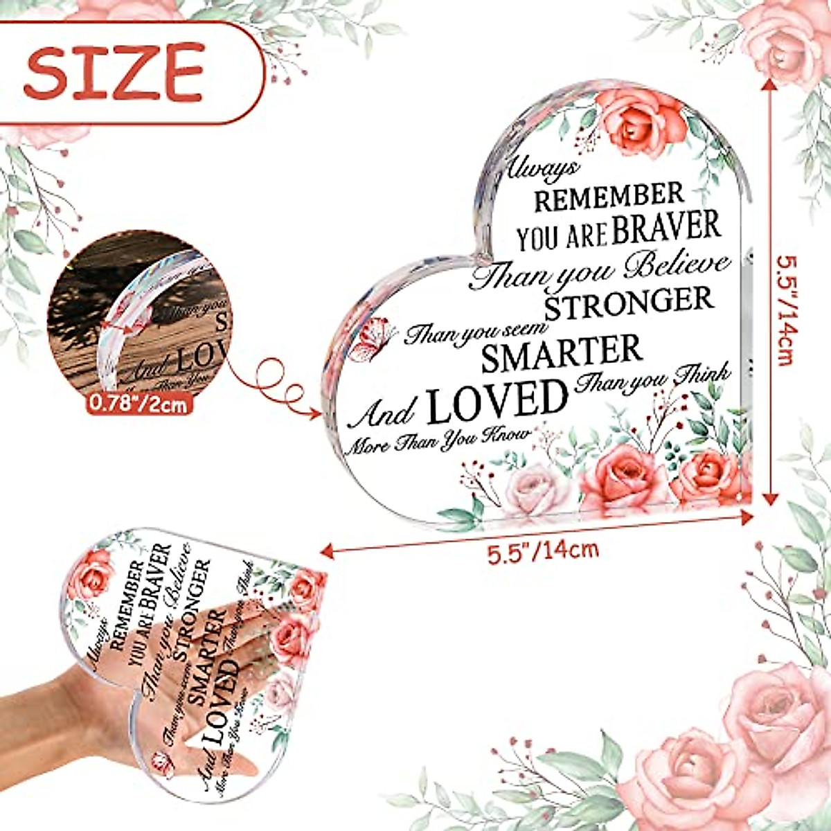 OurWarm Inspirational Gifts for Women, Motivational Quotes Office Desk Decor Cheer Up Gifts for Birthday, Graduate, Anniversary, Christmas, Graduation Gifts for Her, Heart Decorative Signs & Plaques