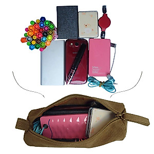 Enyuwlcm Heavy Canvas Stationery Portable Compact Simple Zipper Pencil Case and Durable Small Medicine Bag 1 Pack Khaki