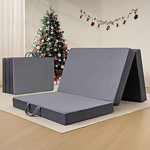 Vamcheer Tri Folding Mattress Twin Size - 4 Inch Foldable Mattress for Travel/RV/Camping/Guest Room/Yoga, 75"x38"x4" Tri-fold Memory Foam Mattress with Washable Cover, Handle & Non-Slip Bottom